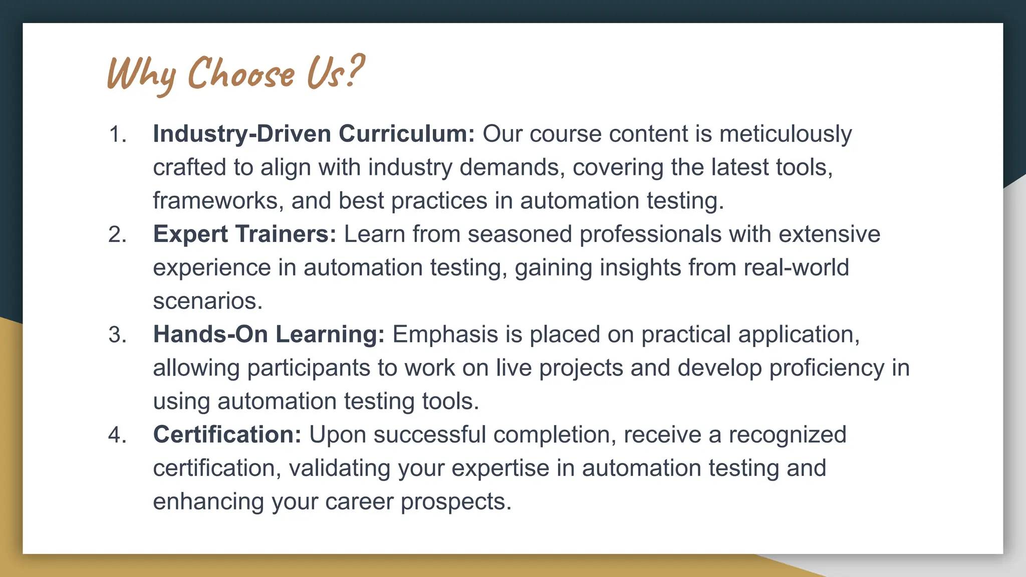 Automation Testing Certification Course Pdf