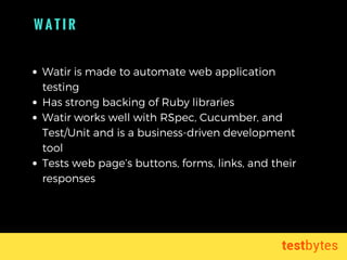 Best Automation Testing Tools 2018 | Testbytes | PPT