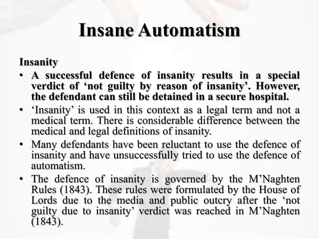 Automatism : Sane & Insane(Law) | PPTX | Sleep Disorders | Diseases and ...