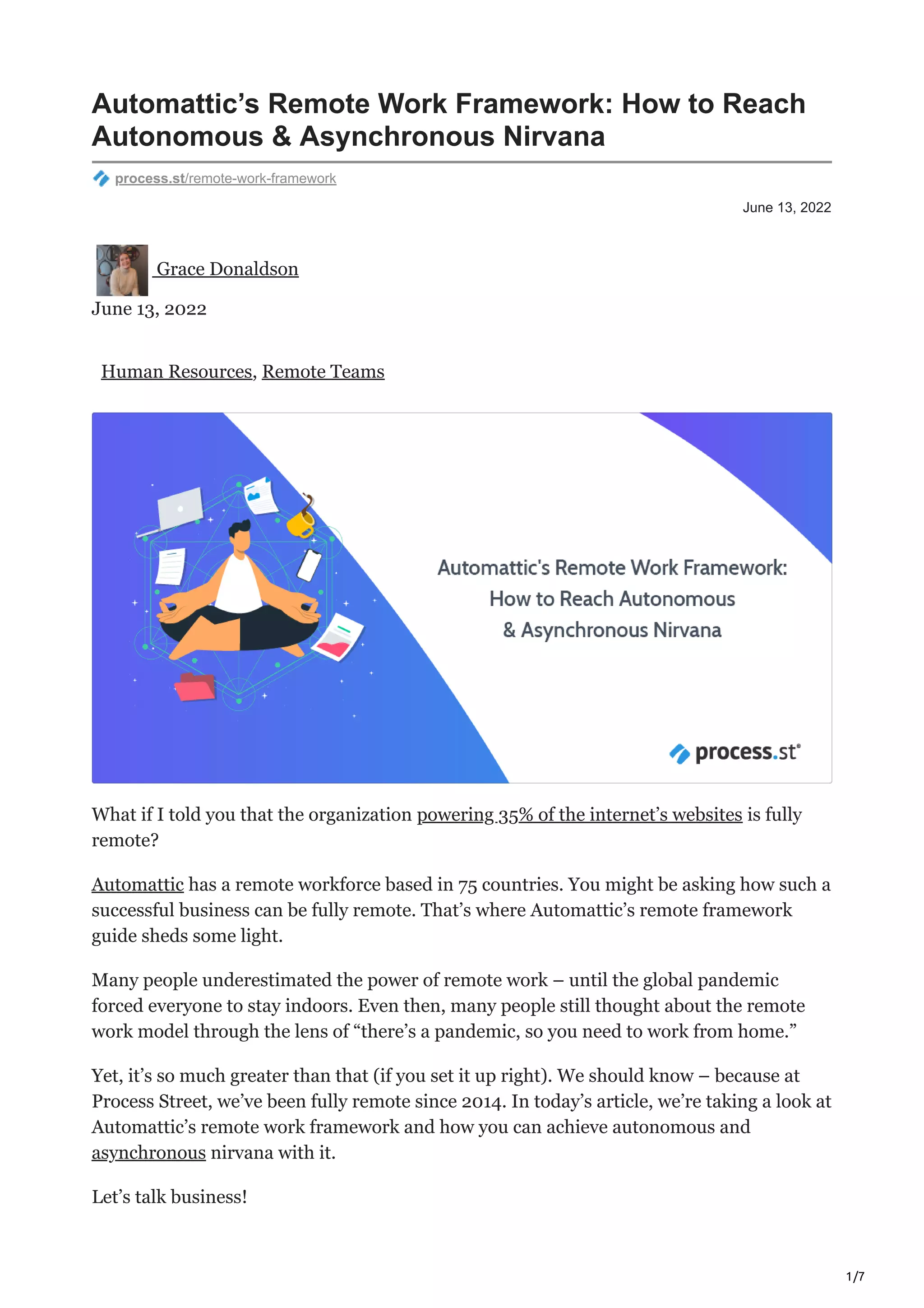 Automattics Remote Work Framework How To Reach Autonomous And Asynchronous Nirvana Pdf