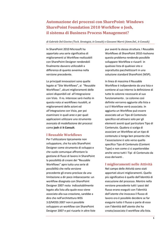 Automazione dei processi con SharePoint e josh | PDF