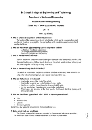 Automobile 2 and 11 marks unit iii | DOCX