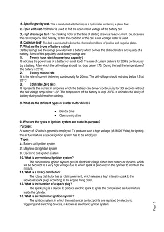 Automobile 2 and 11 marks unit v | DOC | Chemistry | Science