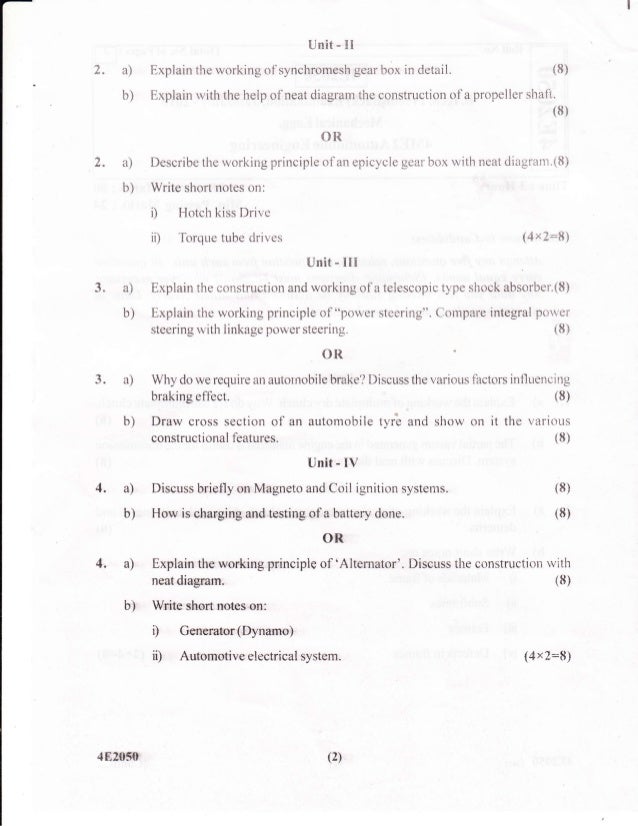Automobile Engineering Paper (RTU IV Semester)