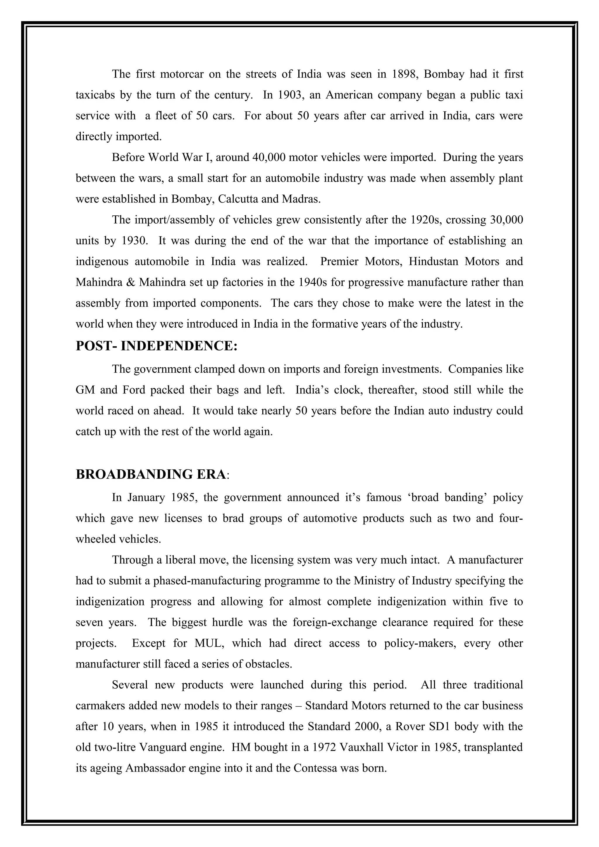 Automobile industry project report | DOC