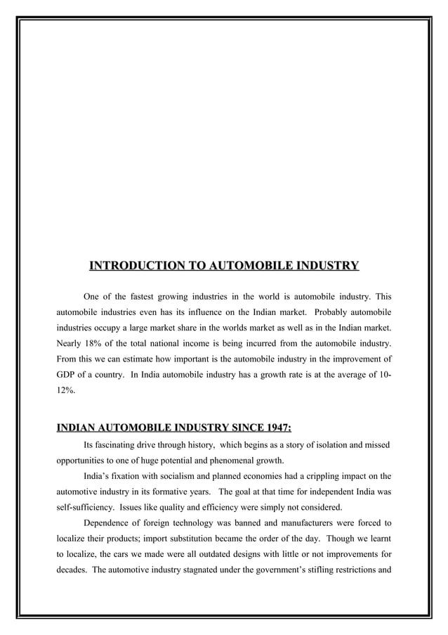 Automobile industry project report | DOC