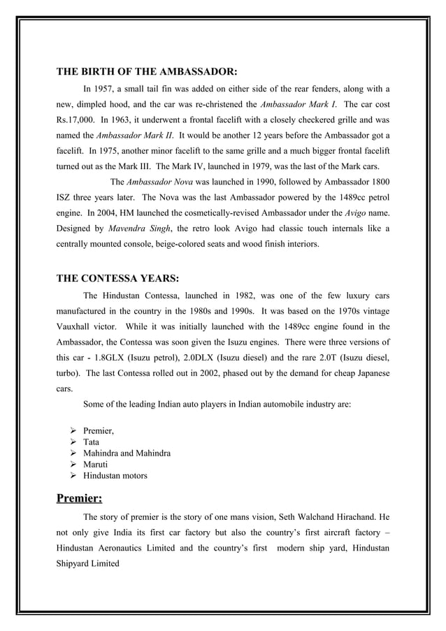 Automobile industry project report | DOC