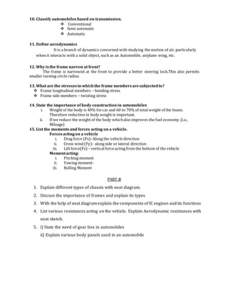 Automobile Engineering Question Bank | DOCX