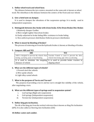 Automobile Engineering Question Bank | DOCX