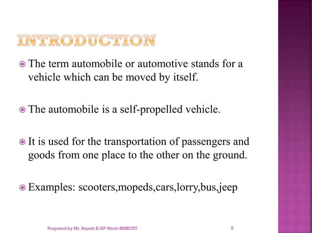 Automobile unit 1 vehicle structure and engines. | PPT