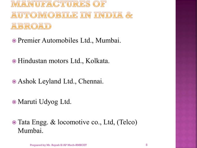 Automobile unit 1 vehicle structure and engines. | PPT