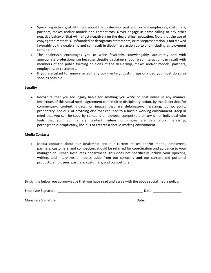 Automotive Dealer Social Media Policy