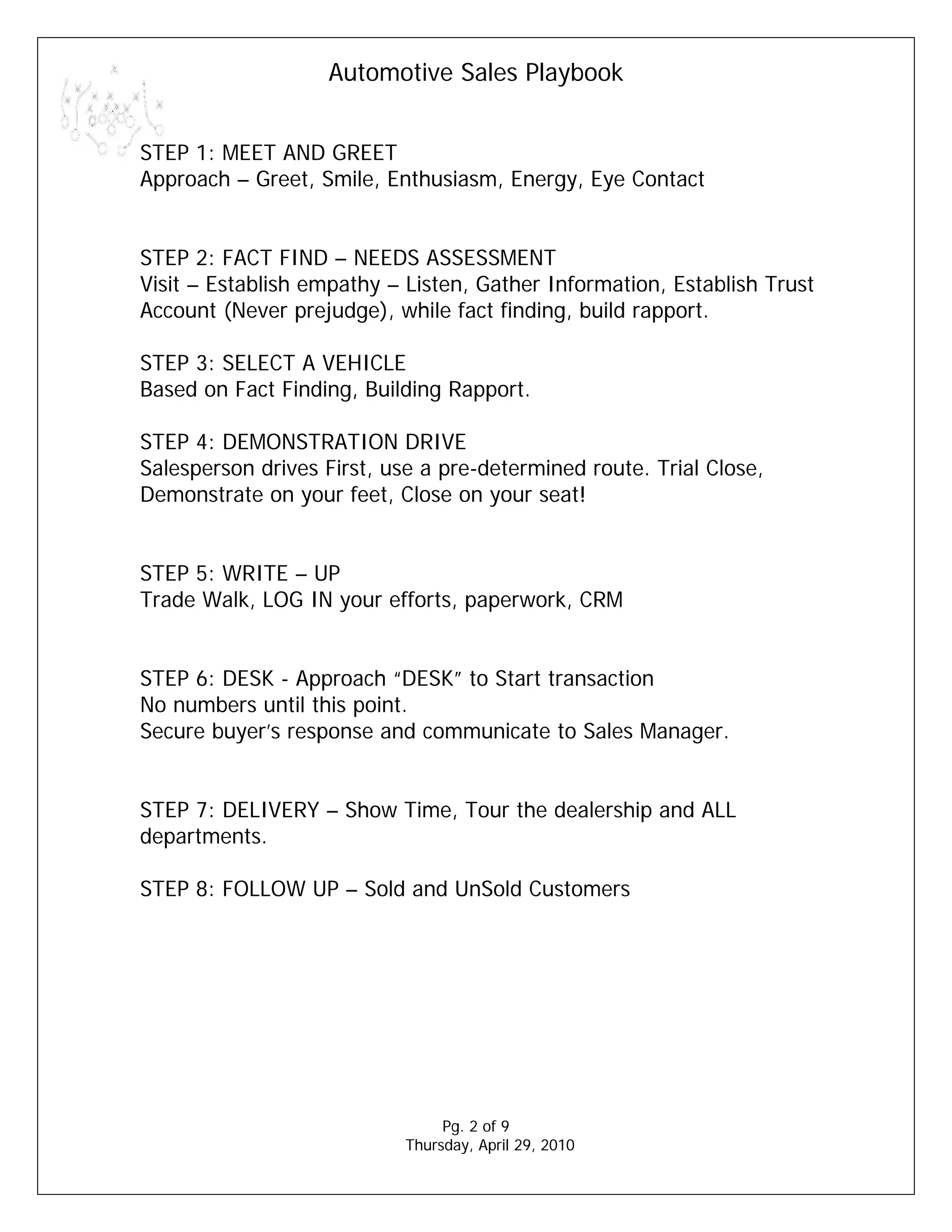 Automotive Sales Playbook | PDF