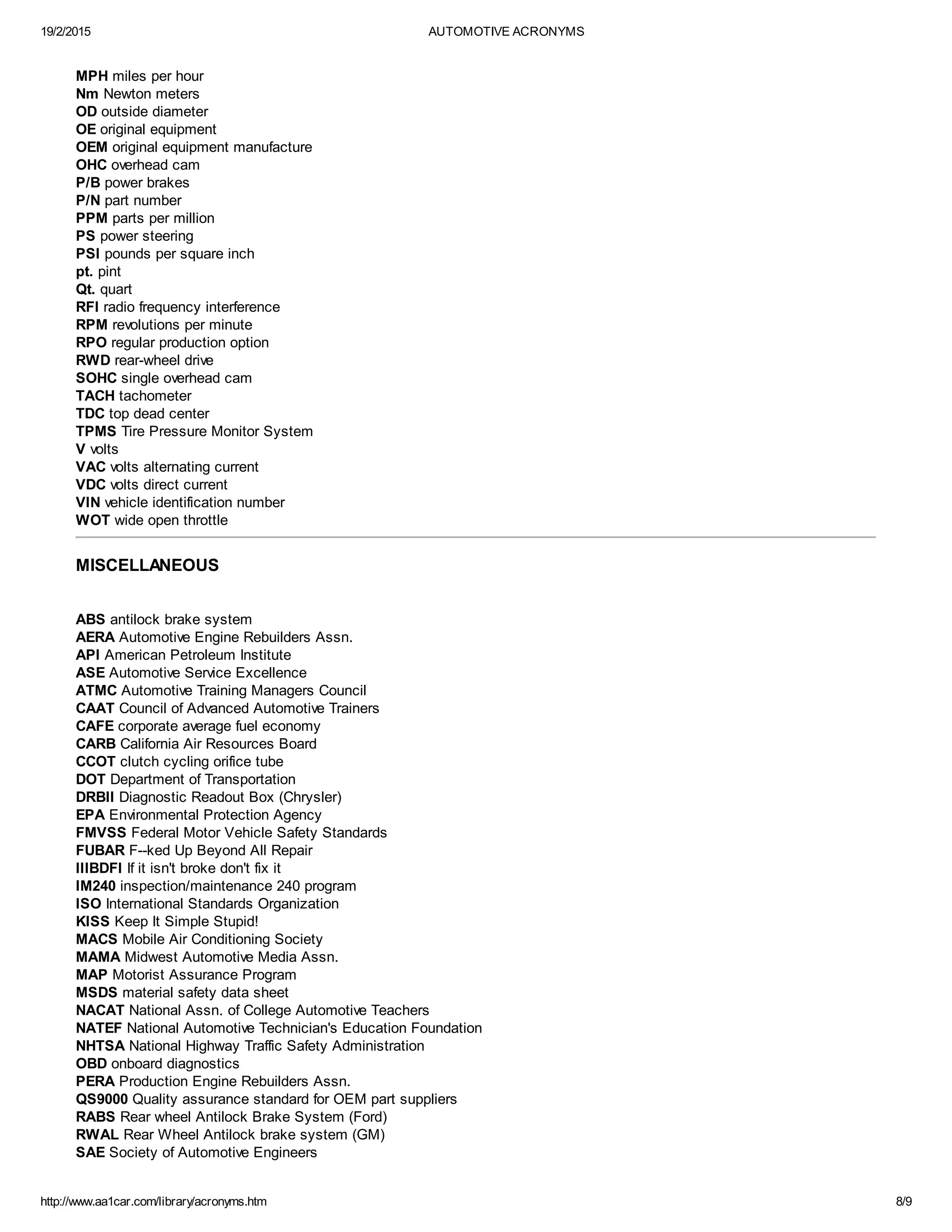 Automotive acronyms | PDF