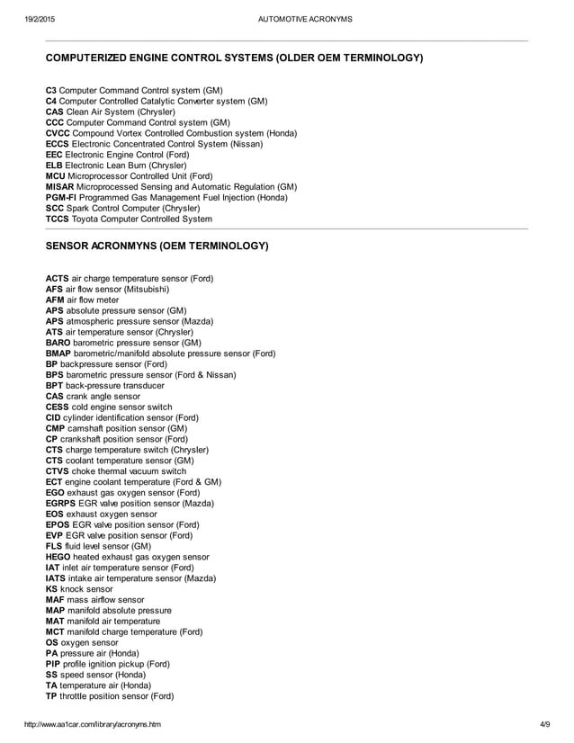Automotive acronyms | PDF | Automotive Industry | Industries