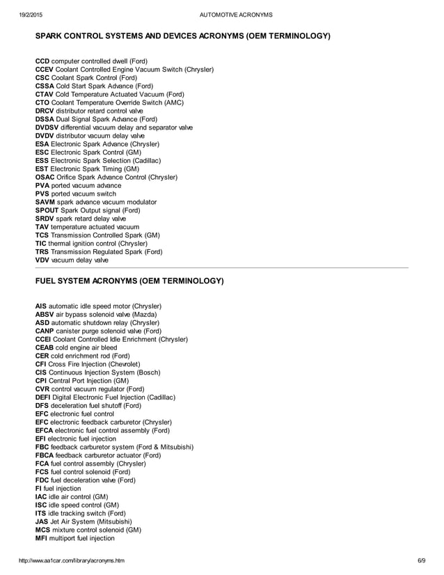 Automotive acronyms | PDF | Automotive Industry | Industries
