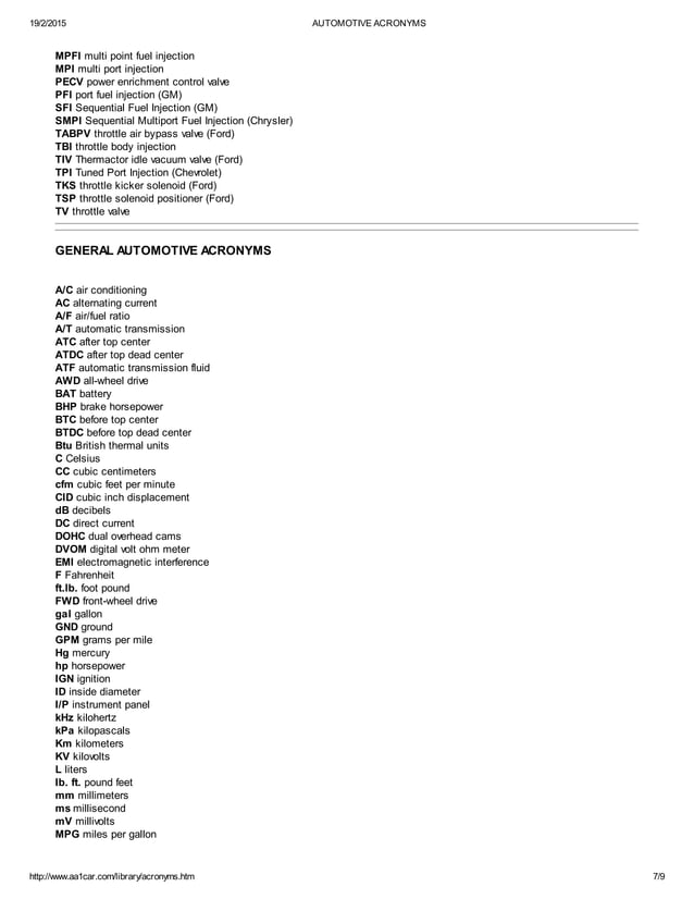 Automotive acronyms | PDF | Automotive Industry | Industries