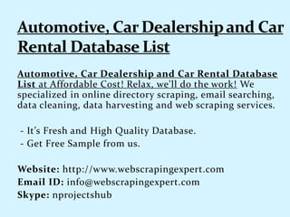 Automotive, Car Dealership and Car Rental Database List | PPT