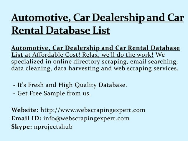 Automotive, Car Dealership and Car Rental Database List | PPT