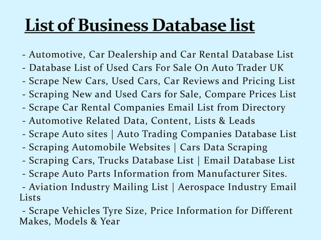 Automotive, Car Dealership and Car Rental Database List | PPT