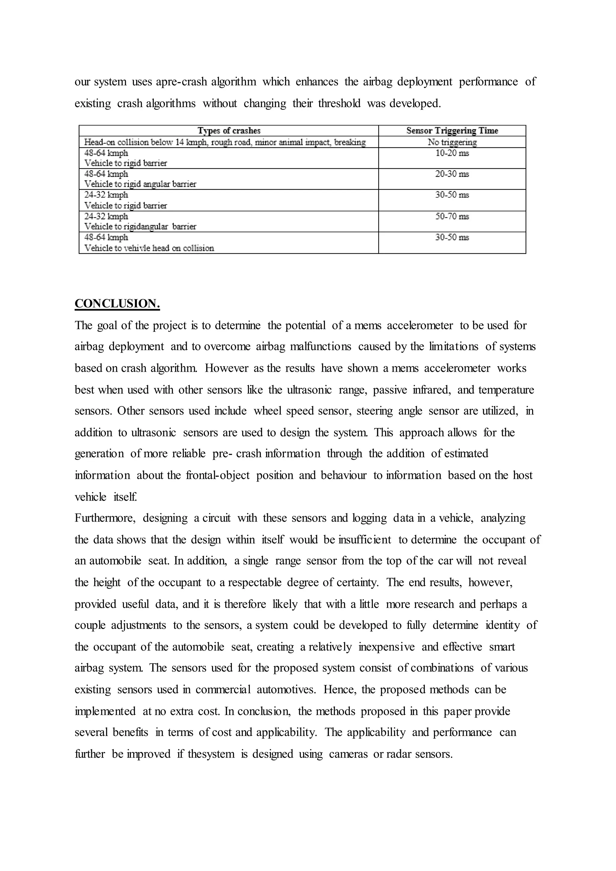 Automotive crash detection and airbag deployment using mems ...