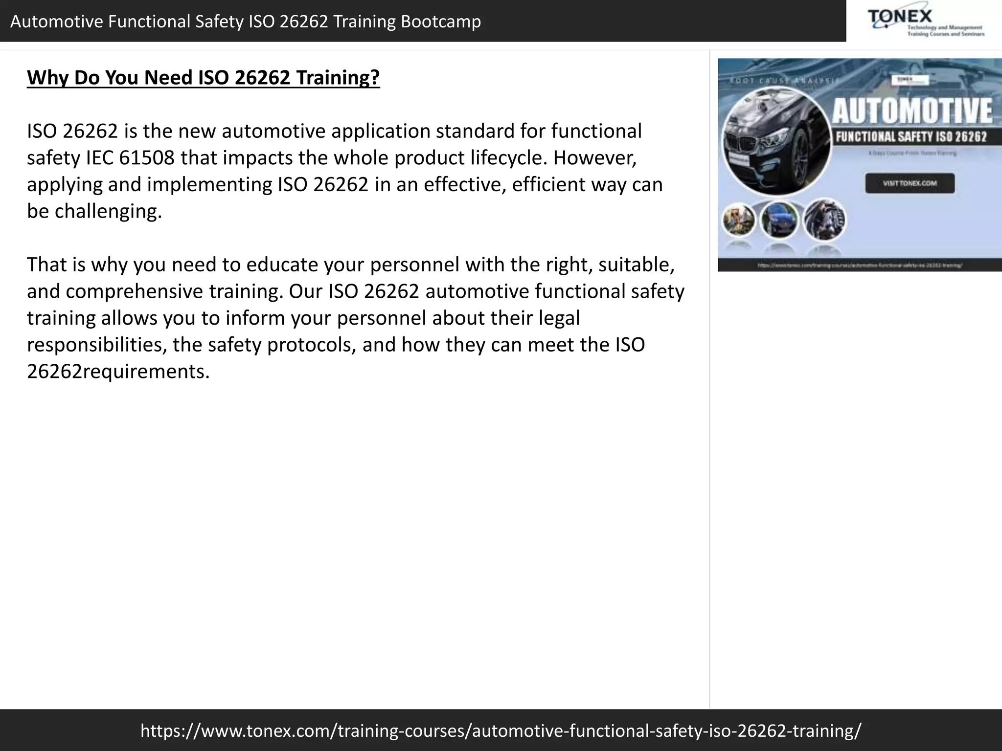 Automotive Functional Safety ISO 26262 Training Bootcamp : Tonex Training | PPTX
