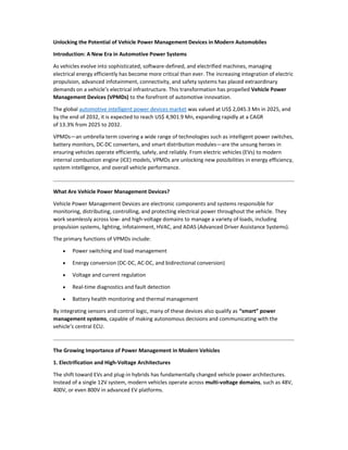 Unlocking the Potential of Vehicle Power Management Devices in Modern ...