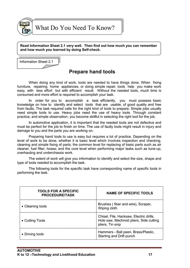 K to 12 Automotive Learning Module | PDF | Educational Assessment ...