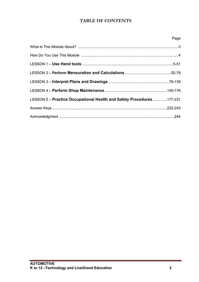 K to 12 Automotive Learning Module | PDF | Educational Assessment ...