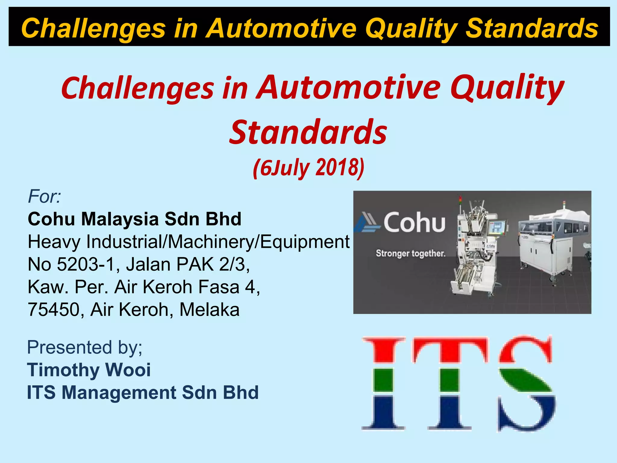 Challenges in Automotive Quality Standards | PPT