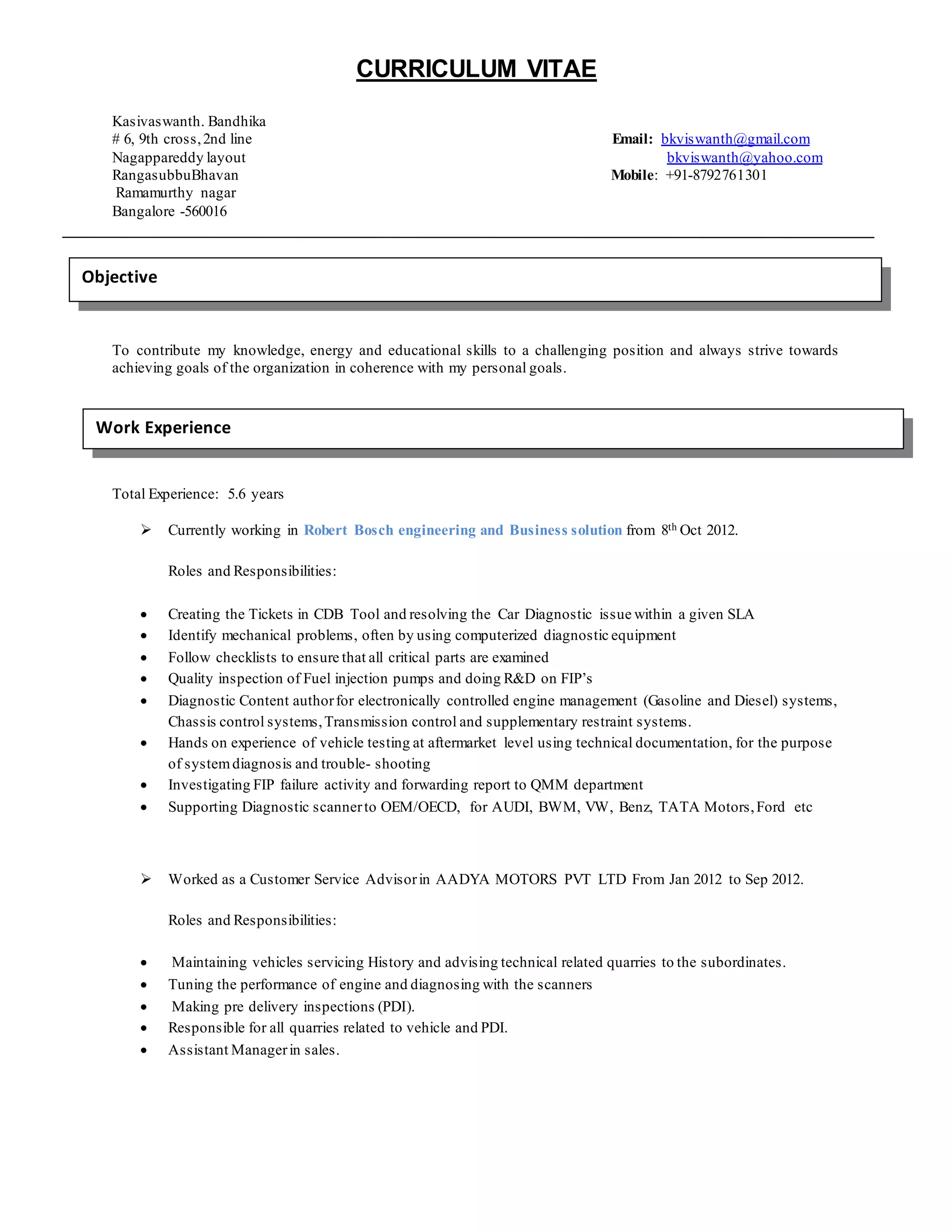 Automotive resume | DOCX