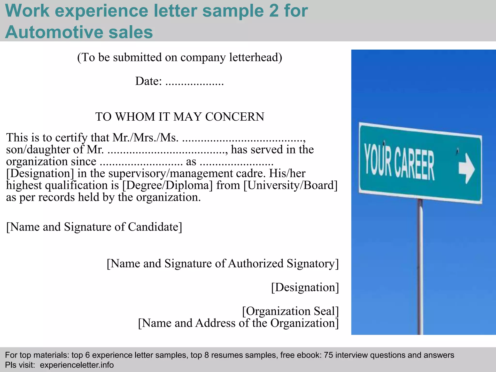 Automotive sales experience letter | PPT