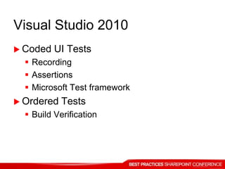 Automated testing with visual studio 2010 | PPT