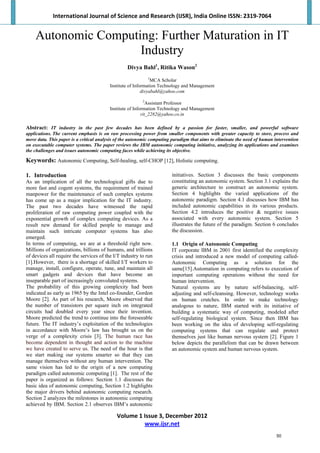 Autonomic computing further maturation in it industry | PDF | Computing | Technology & Computing