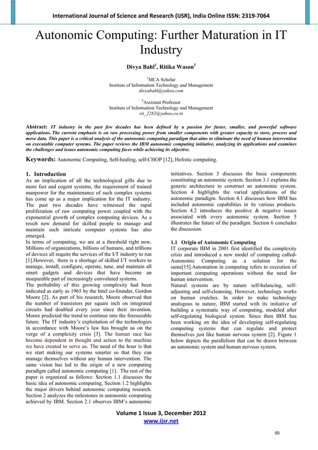 Autonomic computing further maturation in it industry | PDF | Computing | Technology & Computing