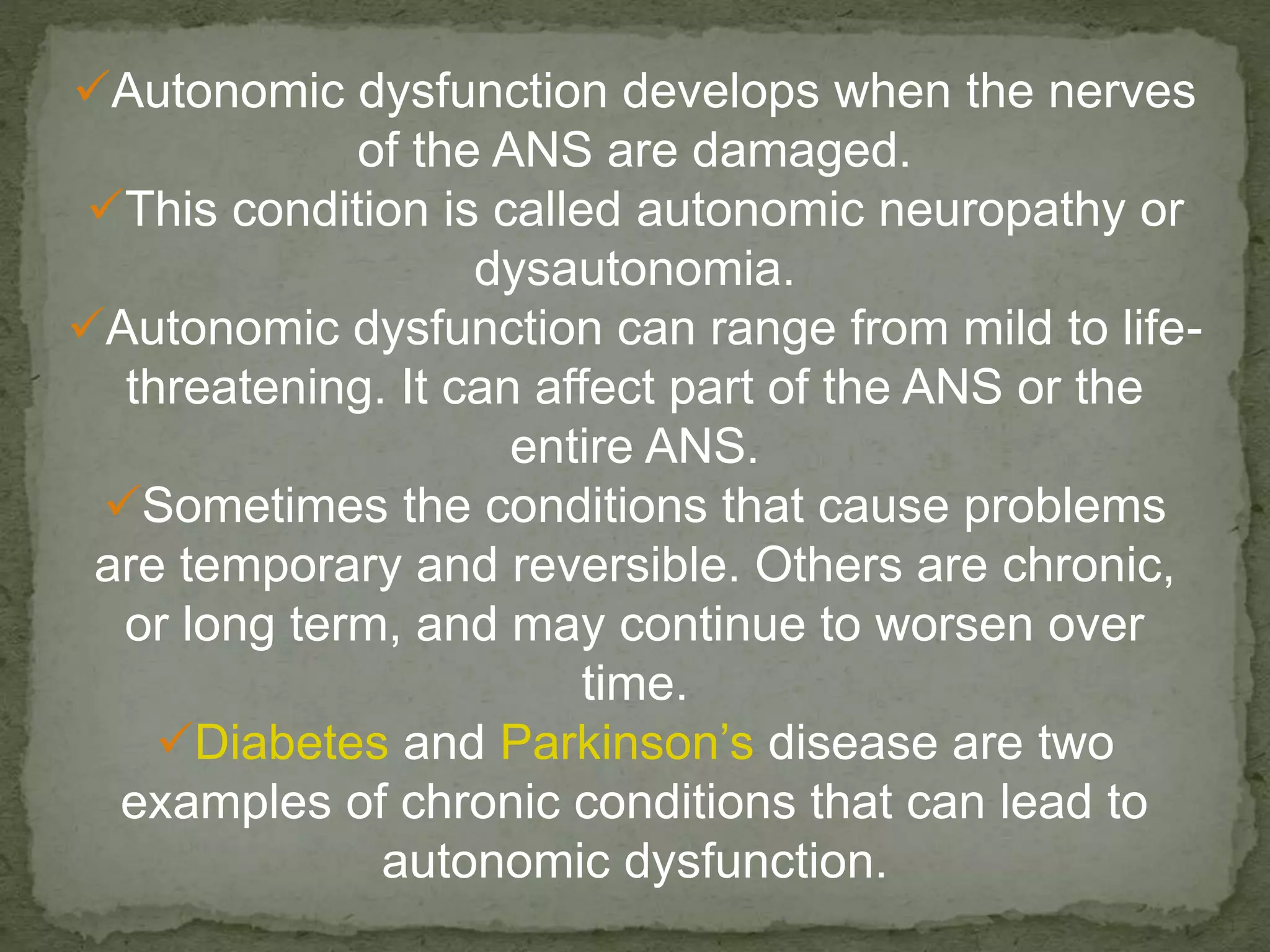 Autonomic nervous system its examination and lesions. | PPTX