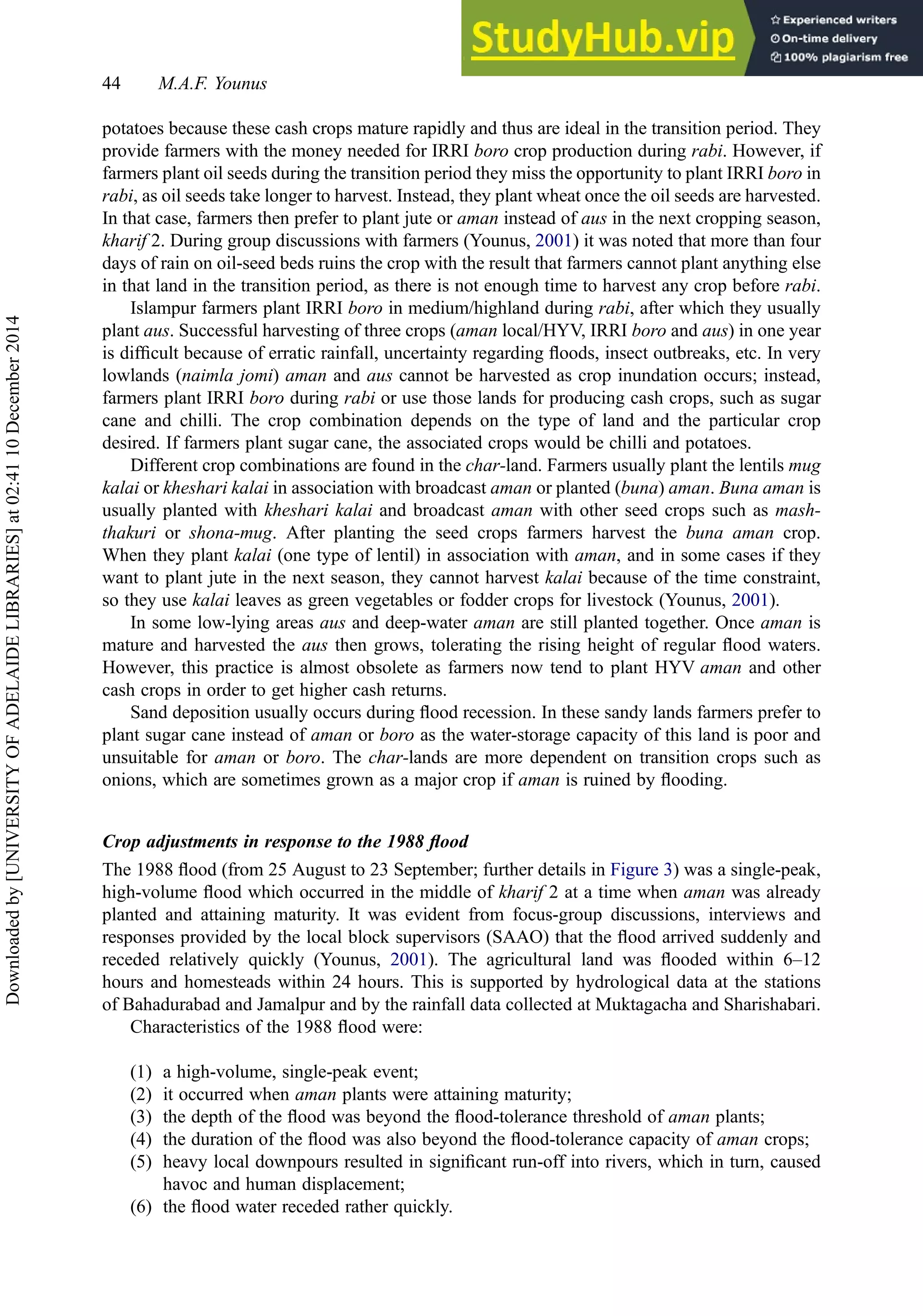 Autonomous Crop Adaptation Processes To Extreme Floods A Case Study In ...