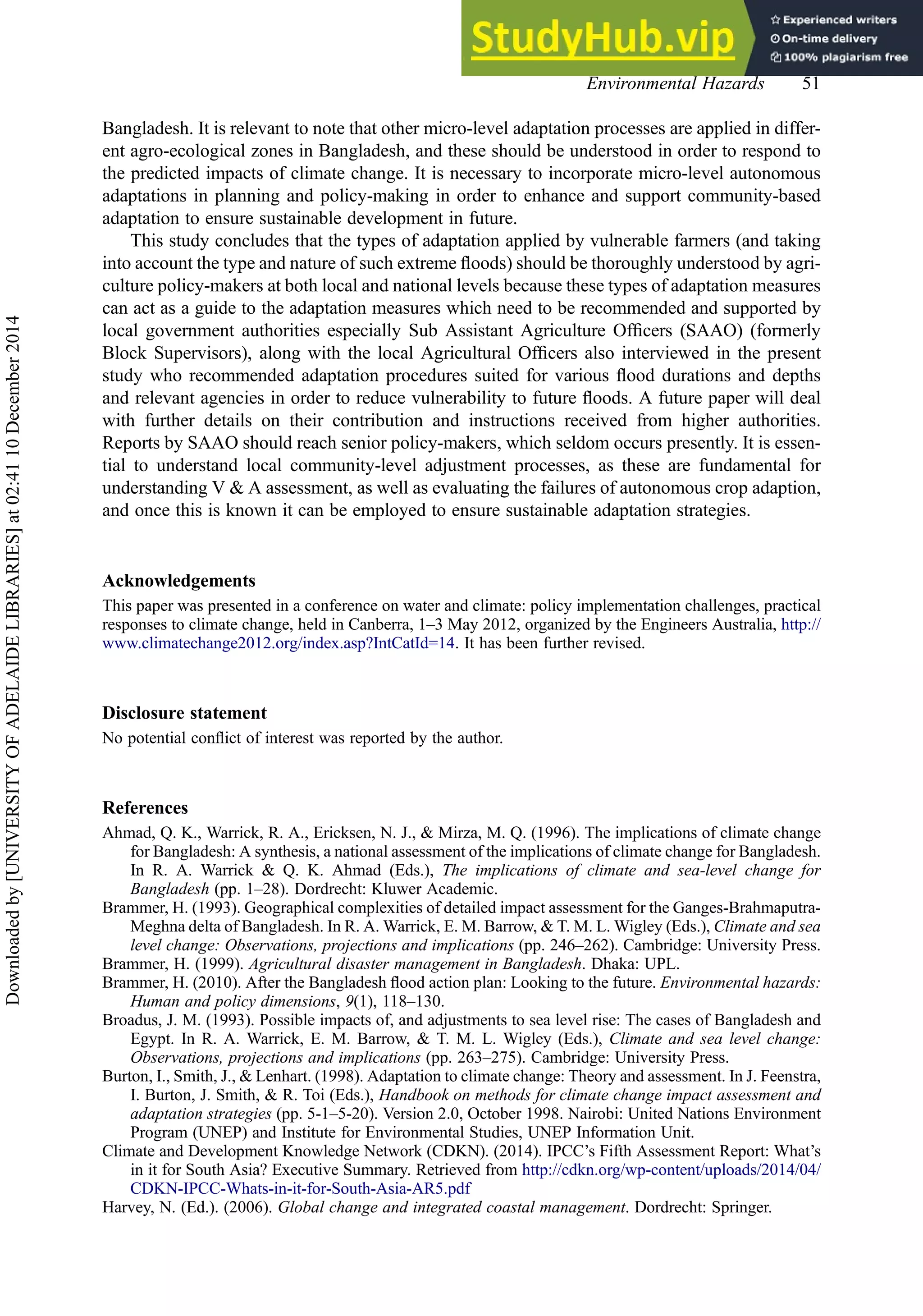 Autonomous Crop Adaptation Processes To Extreme Floods A Case Study In Bangladesh | PDF ...