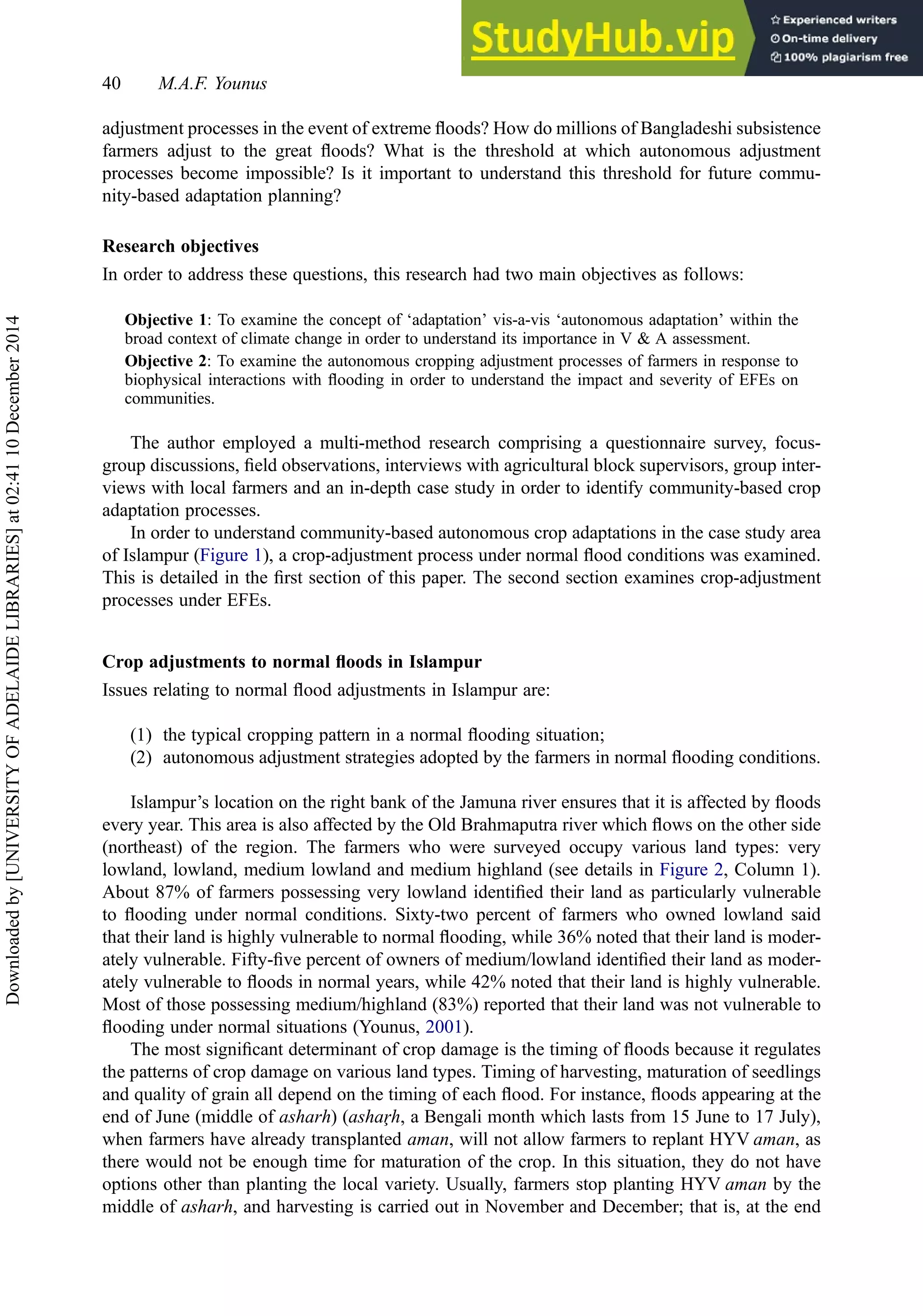 Autonomous Crop Adaptation Processes To Extreme Floods A Case Study In ...