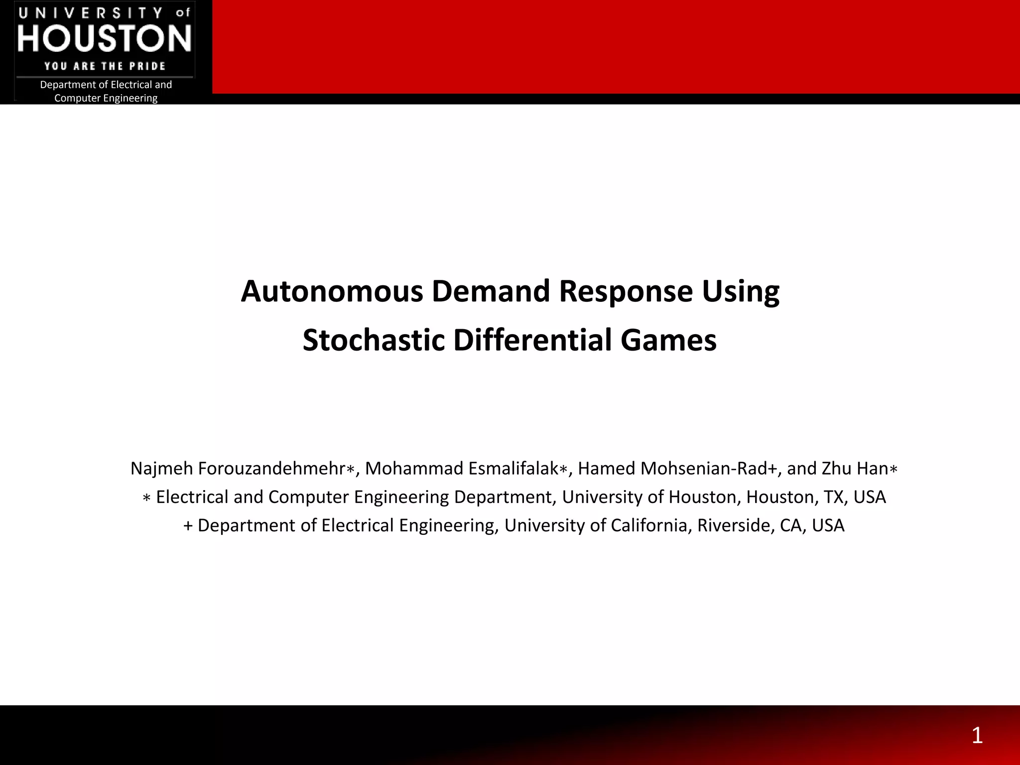 Autonomous Demand Response Using Stochastic Differential Games Ppt