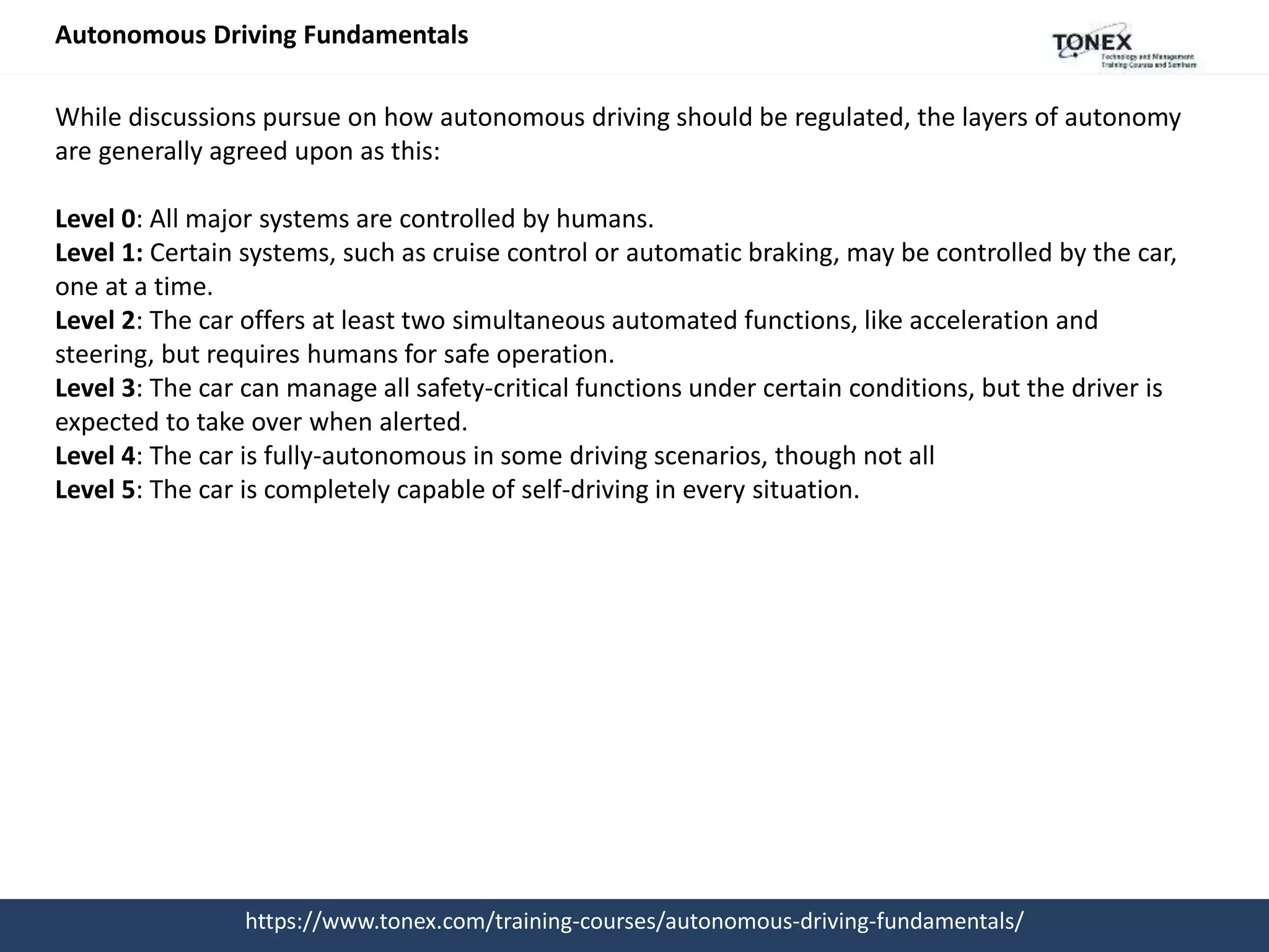 Autonomous driving fundamentals, training, courses on Tonex | PPTX