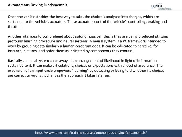 Autonomous driving fundamentals, training, courses on Tonex | PPTX