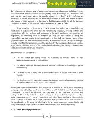 Autonomous Learning And Critical Thinking Inspecting The Association ...