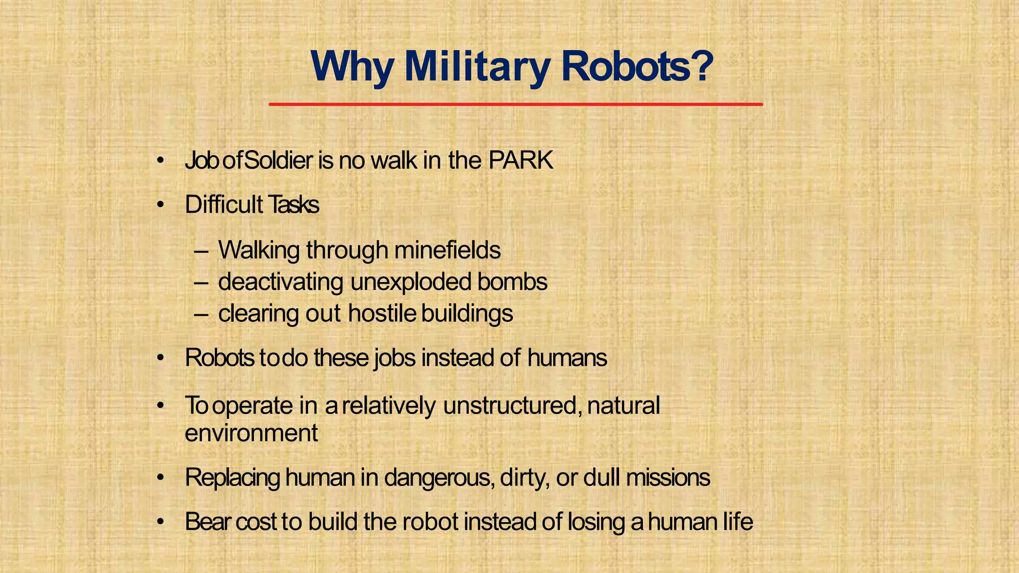 Autonomous military robot with short range radar and guidance system | PPTX