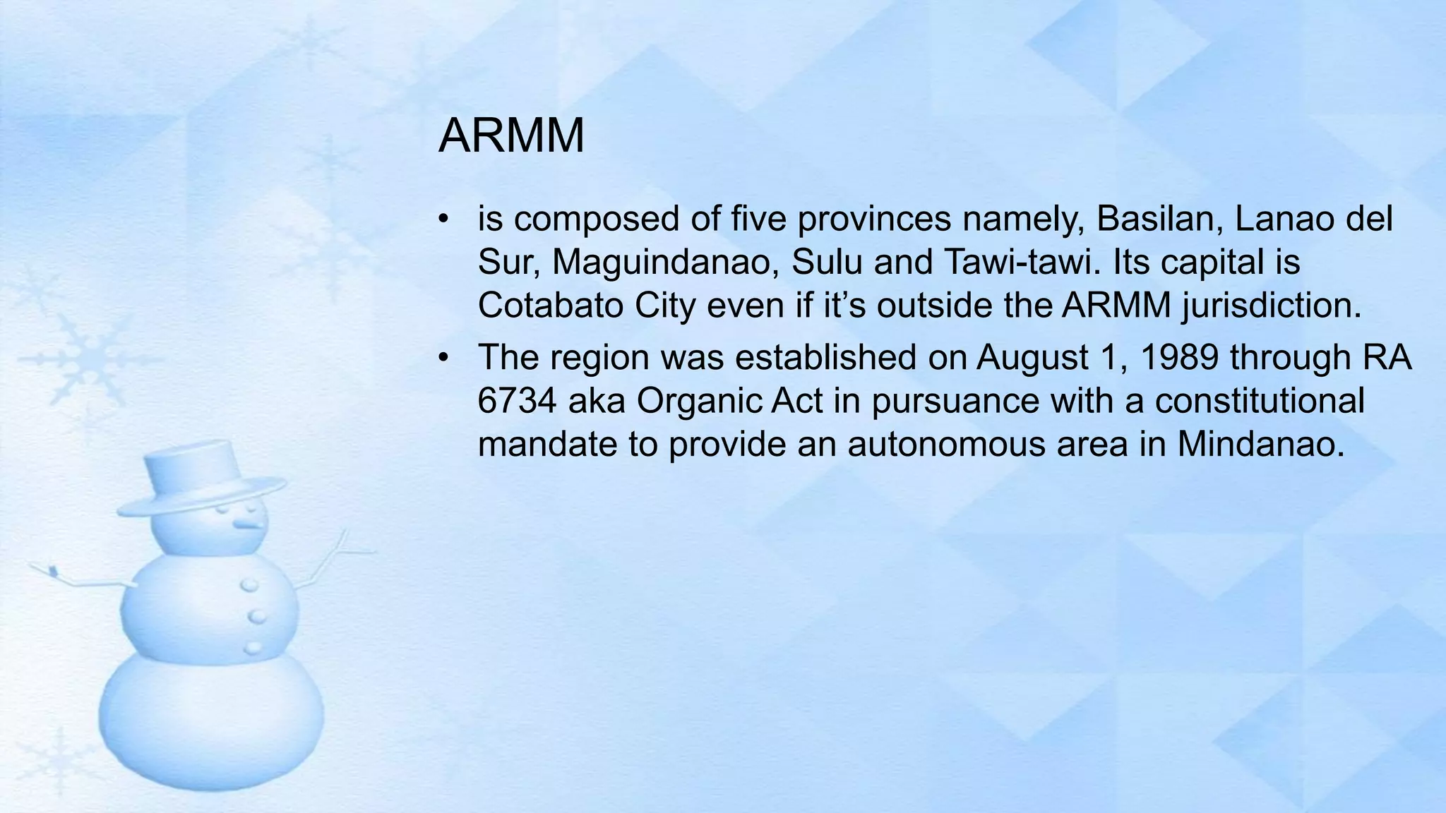 Autonomous region in muslim mindanao (armm) | PDF