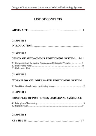 Autonomous underwater vehicle positioning system(Project IEEE)