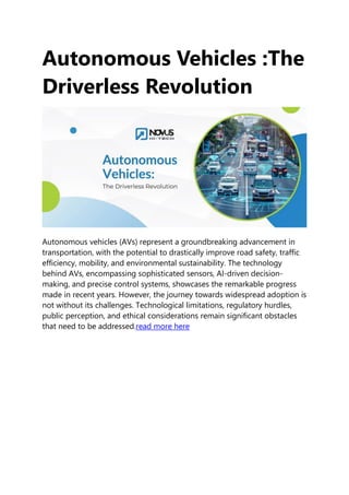 Autonomous Vehicles :The Driverless Revolution | PDF