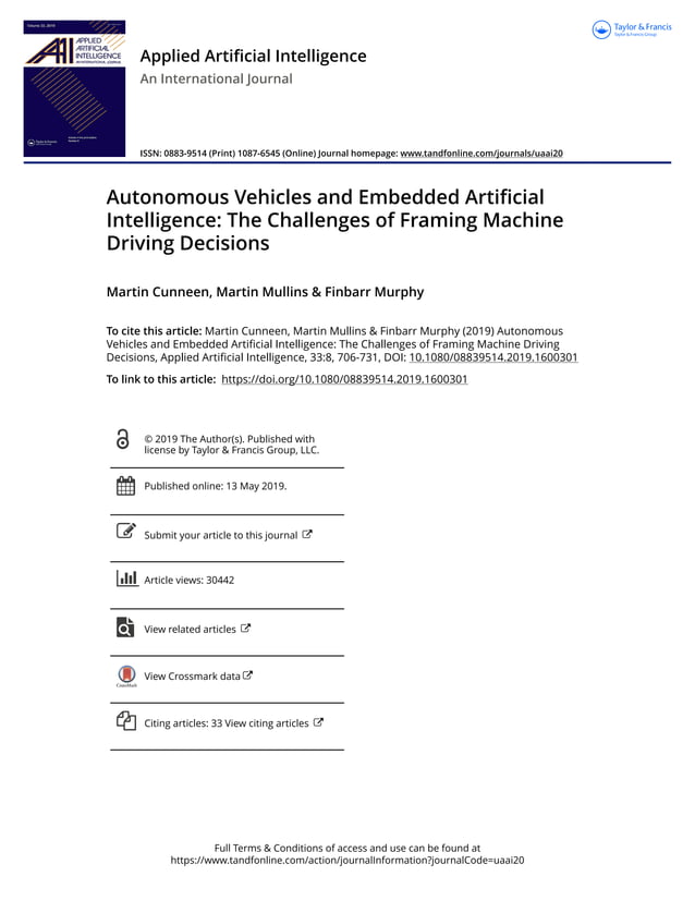 Autonomous Vehicles and Embedded Artificial Intelligence The Challenges of Framing Machine ...