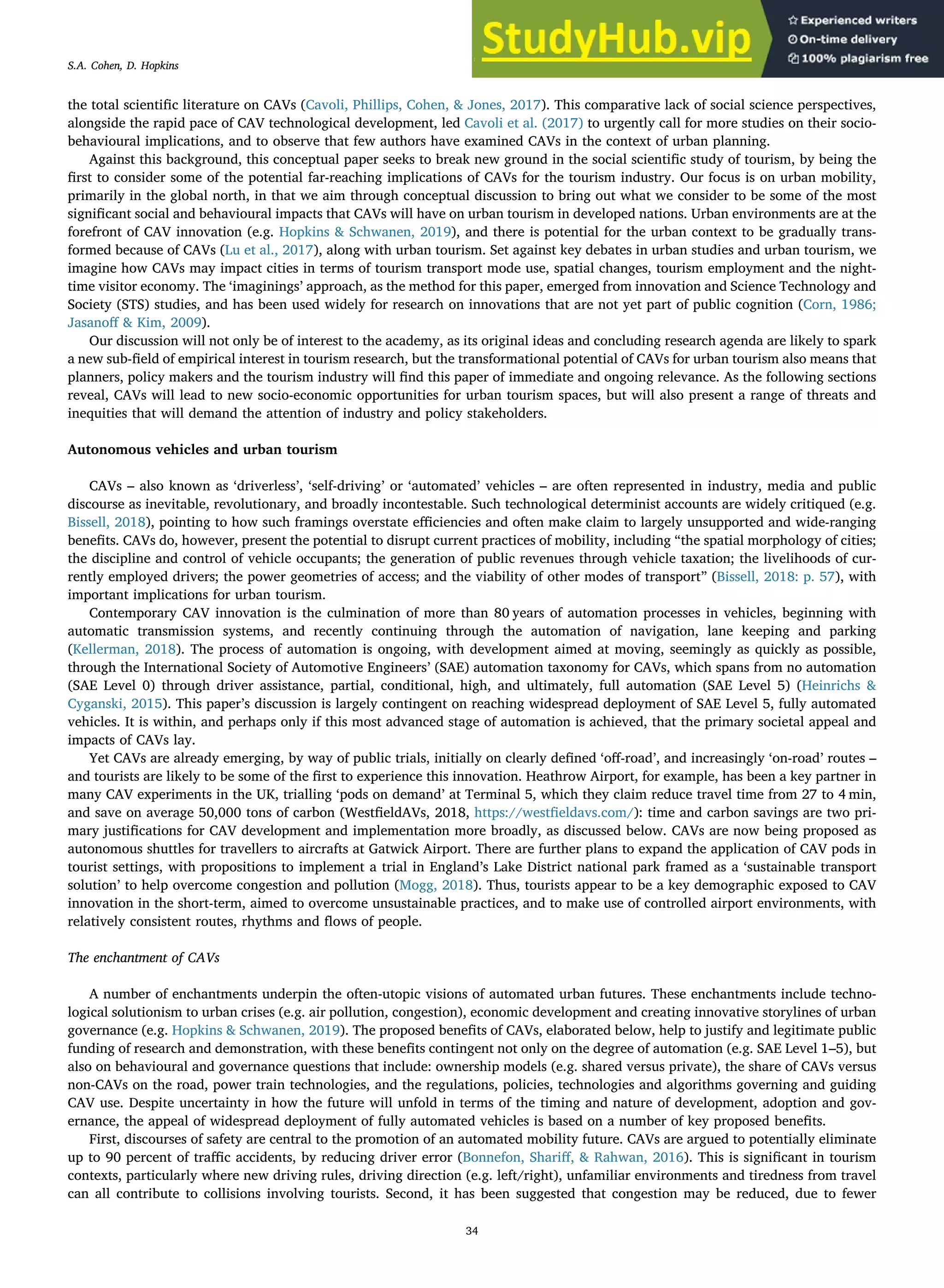 Autonomous Vehicles And The Future Of Urban Tourism | PDF