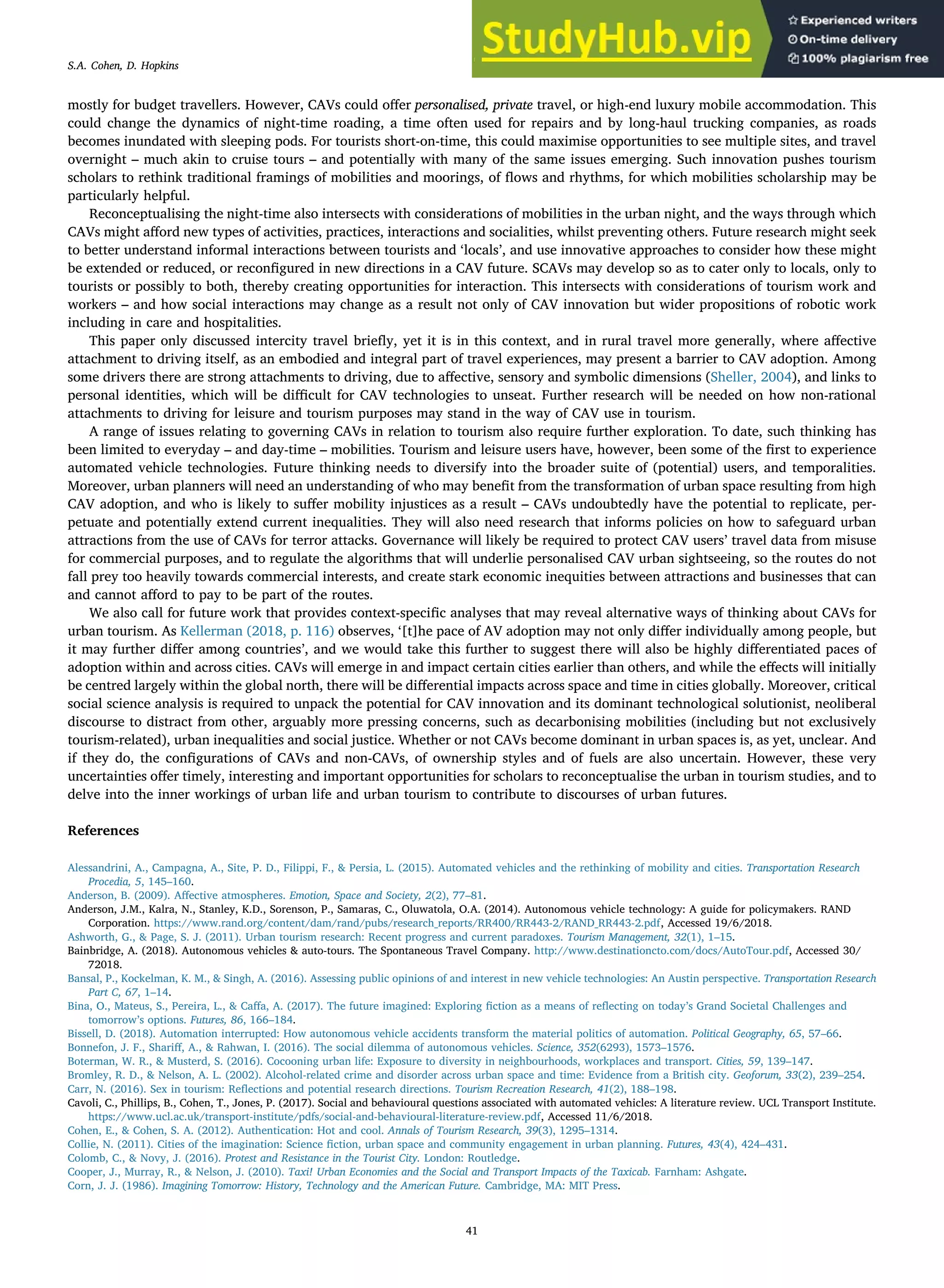 Autonomous Vehicles And The Future Of Urban Tourism | PDF